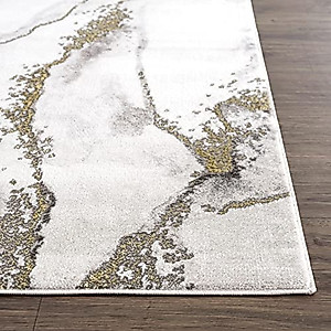 Abani 5'3"x7'6" (5x8) Contemporary Grey & Metallic Gold Area Rug, Non-Shed Modern Rugs Marble Print Dining Room Rug