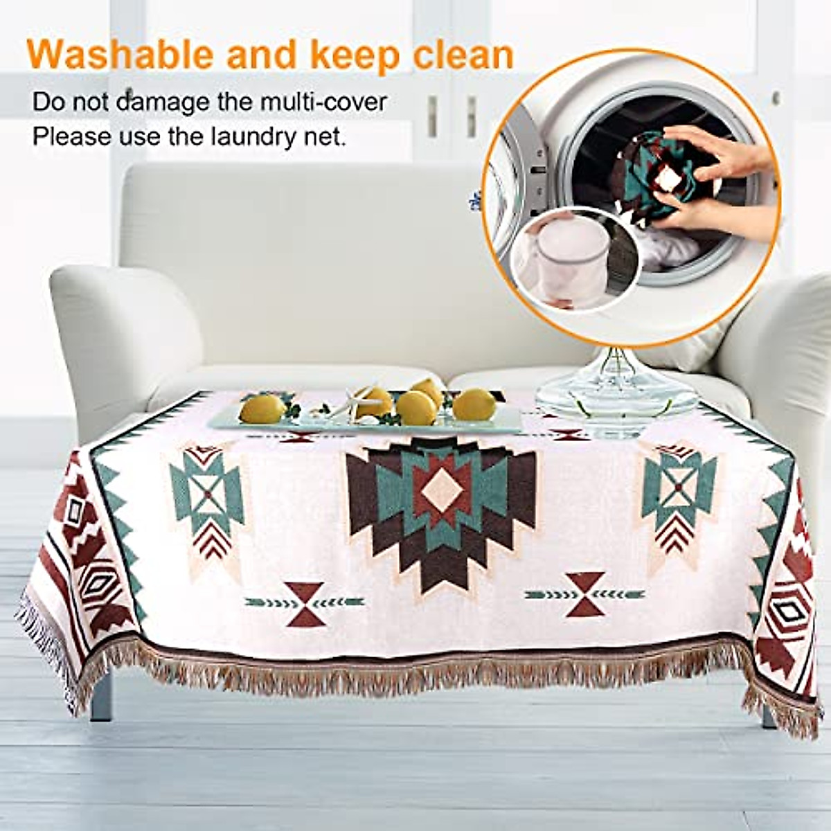 KKUYT Aztec Blanket, Oversized Boho Throw Blanket with Fringe, Southwestern Geometric Tapestry Vintage Woven Throw Blankets, Double-Sided Home Decor for Couch Sofa Chair Bed Travel (51" x 63")