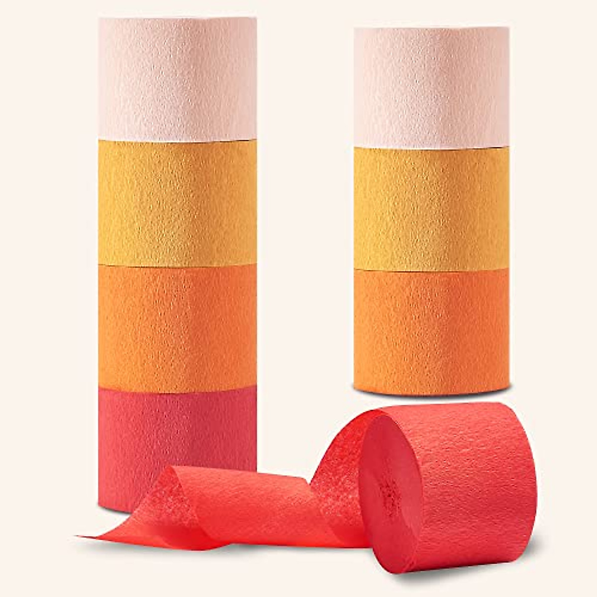 HDO Crepe Paper Streamers, 8 Rolls 656 Ft Party Streamers Kit, Pink Yellow Orange Red Streamer for Birthday Anniversary Baby Shower Bridal Shower Thanksgiving Party Decoration 1.8 Inch x 82 Ft/Roll