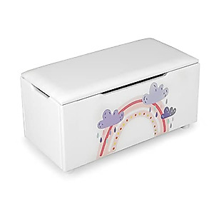 HONEY JOY Kids Wooden Toy Box, 2 In 1 Large Toy Storage Chest with Padded Cushion Seat, Carry Handles, Faux Leather Toddler Toy Storage Bench for Nursery, Bedroom, Playroom (Cloud)