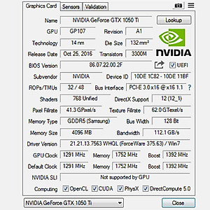 SAPLOS GTX 1050 Ti Gaming Graphics Card, 4GB, 128 Bit, GDDR5, DisplayPort HDMI DVI, Computer GPU, PC Video Cards, Dual Air Cooling, PCI Express x16 3.0, DirectX 12, 8K Displays Support