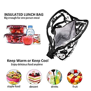 Wamika Cute Panda Lunch Bag Tote Lunchbox Handbag, Black White Women Insulated Food Container Gourmet Cooler Warm Pouch For School Work Office