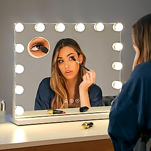NUSVAN Vanity Mirror with Lights Lighted Makeup Mirror with Dimmable LED Bulbs,3 Color Lighting Modes,USB Charging Port Touch Control,Sturdy Metal Frame Design,White (50x40cm, 4.70)