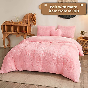 MEGO Fluffy Heart Pillow, Faux Fur Decorative Throw Pillow, Plush Shaggy Heart Shaped Pillow w Insert&Cover, Cute Furry Throw Pillows for Couch Bed Sofa Kid Girls Women Valentine's Day Gift Pink