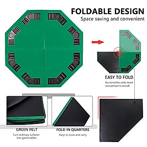 VIVOHOME 48 Inch Foldable 8-Player Texas Poker Card Table Top Layout Portable Anti-Slip Rubber Board Game Mat with Cup Holders and Carrying Bag, Green
