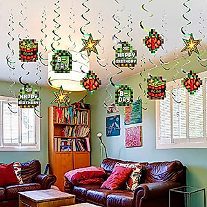 39 Pixel Birthday Party Decoration Pixelating Party Swirls for Pixelated Party Ceiling Decorations, Video Game Party Decor Mining Hanging Swirl Pixelated Foil Spirals Dangling Swirls Photo Props