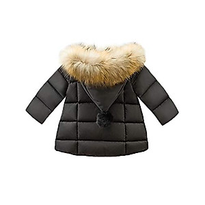 Mallimoda Baby Boys Girls Down Jacket Toddler Winter Warm Puffer Down Coat Cotton Hooded Fur Snowsuit Black 2-3 Years
