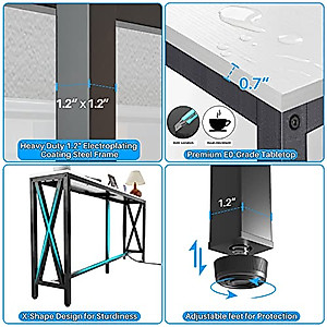 Aquzee Console Table with 2 Power Outlet and 2 USB Ports, 70.9" x 11.8" x 31.5" Steel Frame Narrow Behind Couch Sofa Table, Extra Long White Entryway Table