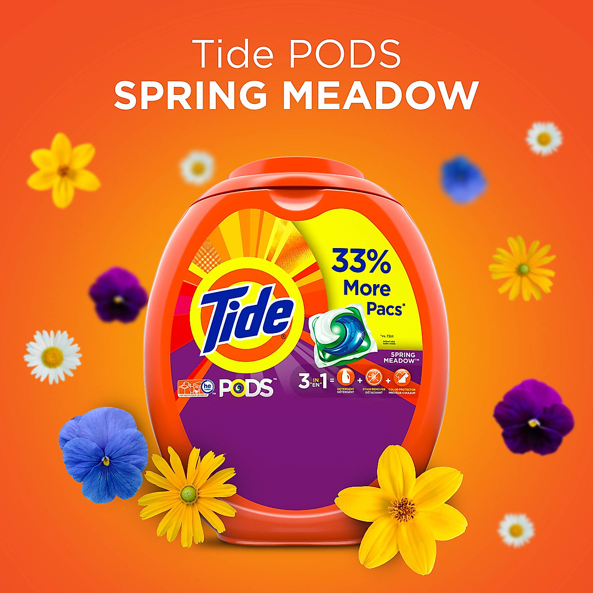 Tide PODS Laundry Detergent Soap PODS, High Efficiency (HE), Spring Meadow Scent, 96 Count