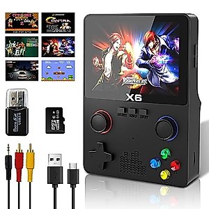 Retro Handheld Game Console with 64G TF Card, Support 10000+Games, HDMI and TV Output 3.5 Inch IPS Screen Portable Rechargeable Open Source Game Console Emulator with Card Reader and Video Cable Black