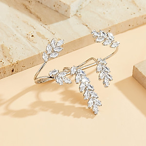 Mytys Fashion Triple Finger Ring for Women Silver CZ Cubic Zirconia Ring Three Finger Open Ring Leaf Design Jewelry Gift Adjustable Size (Silver)