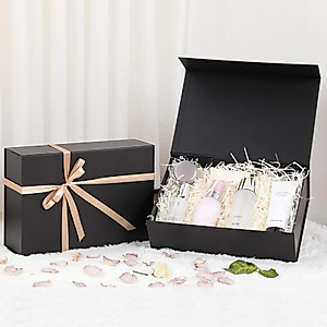 ELONG HOME Black Gift Box, 13"x 9"x 4" Large Gift Box with Ribbon and Magnetic Lid, DIY Paint/Writing Magnetic Gift Box for Small Business, Parties Apparel, Halloween and Christmas