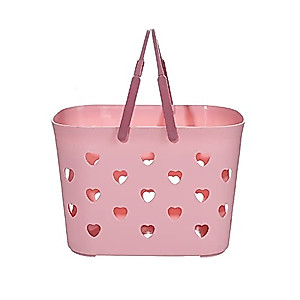 Portable Shower Caddy Tote Plastic Storage Basket With Handle Box Organizer For Bathroom Pantry Kitchen College Dorm Waterproof Washable Tip Proof Durable Ball Storage Containers with (Pink, One Size)