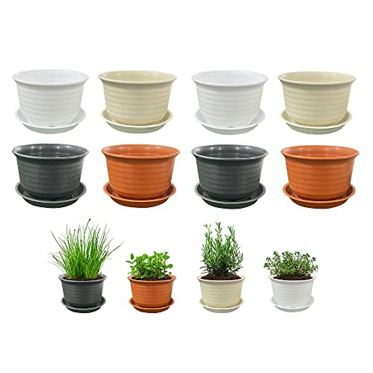 AQSXO 4 inch Planter Nursery Pots, Plastic Planters Pots for Plants Flower Transplanting with Drainage Holes and Saucers, 4 Colors 8 Pieces.
