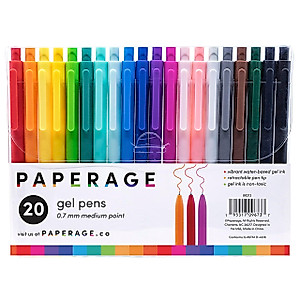 PAPERAGE Gel Pen With Retractable Extra Fine Point (0.5mm), 20 Colored Pen Set for Bullet Style Journals, Notebooks, Planners, Calendars, Notes & Drawing, Use at Home, Office, School, Crafts