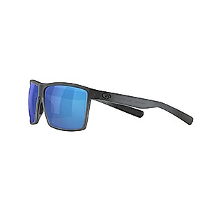 Costa Del Mar Men's Rincon Fishing and Watersports Polarized Rectangular Sunglasses, Matte Smoke Crystal/Grey Blue Mirrored Polarized-580G, 63 mm