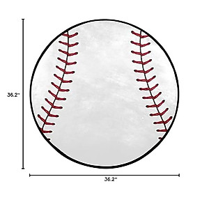 Round Area Rug, Baseball Sport Theme 3ft Diameter Non-Slip Circle Rugs Soft Throw Rugs Machine Washable Floor Carpet for Sofa Living Room Bedroom Nursery Kids Playroom Decor