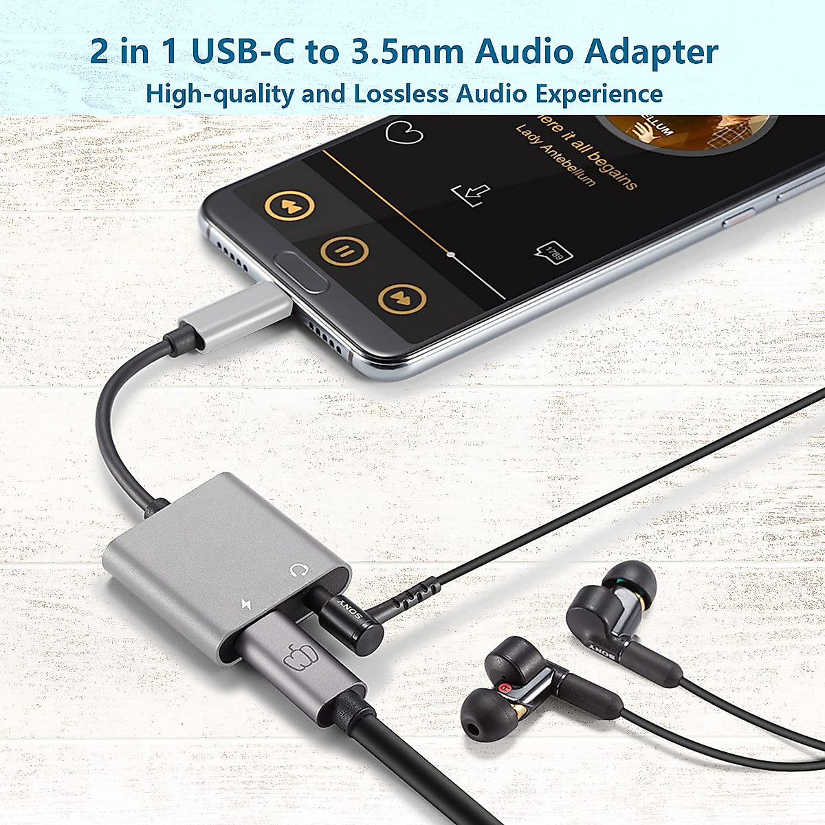 PEPPER JOBS USB-C to 3.5 mm Headphone Jack Adapter 2-in-1 USB-C to AUX Adapter with Fast Charging, Compatible with Samsung Galaxy S21 Series and More (C2PDA)