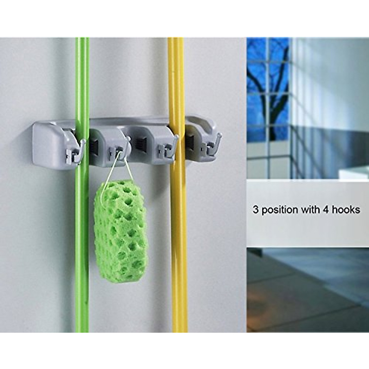 This Good Rate Mop and Broom Holder, Wall Mounted Garden Tool Storage Tool Rack Storage & Organization for Your Home, Closet, Garage and Shed (3Hole 4hanging)