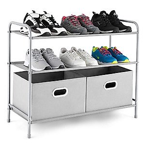 MaidMAX 3 Tiers Closet Shelf Organizer with 2 Drawers for Home Storage and Organization, Silver Grey
