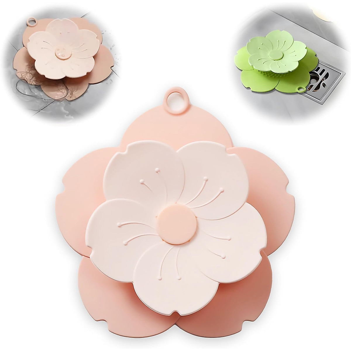 Generic 4Pcs,Anti-odor Petal Hair Drain Catcher, 7"" Silicone Hair Stopper Drain Cover for Shower, Protector Silicone Bathtub, Easy to Install Suit for Bathroom,Bathtub,Kitchen and Sink (Pink)