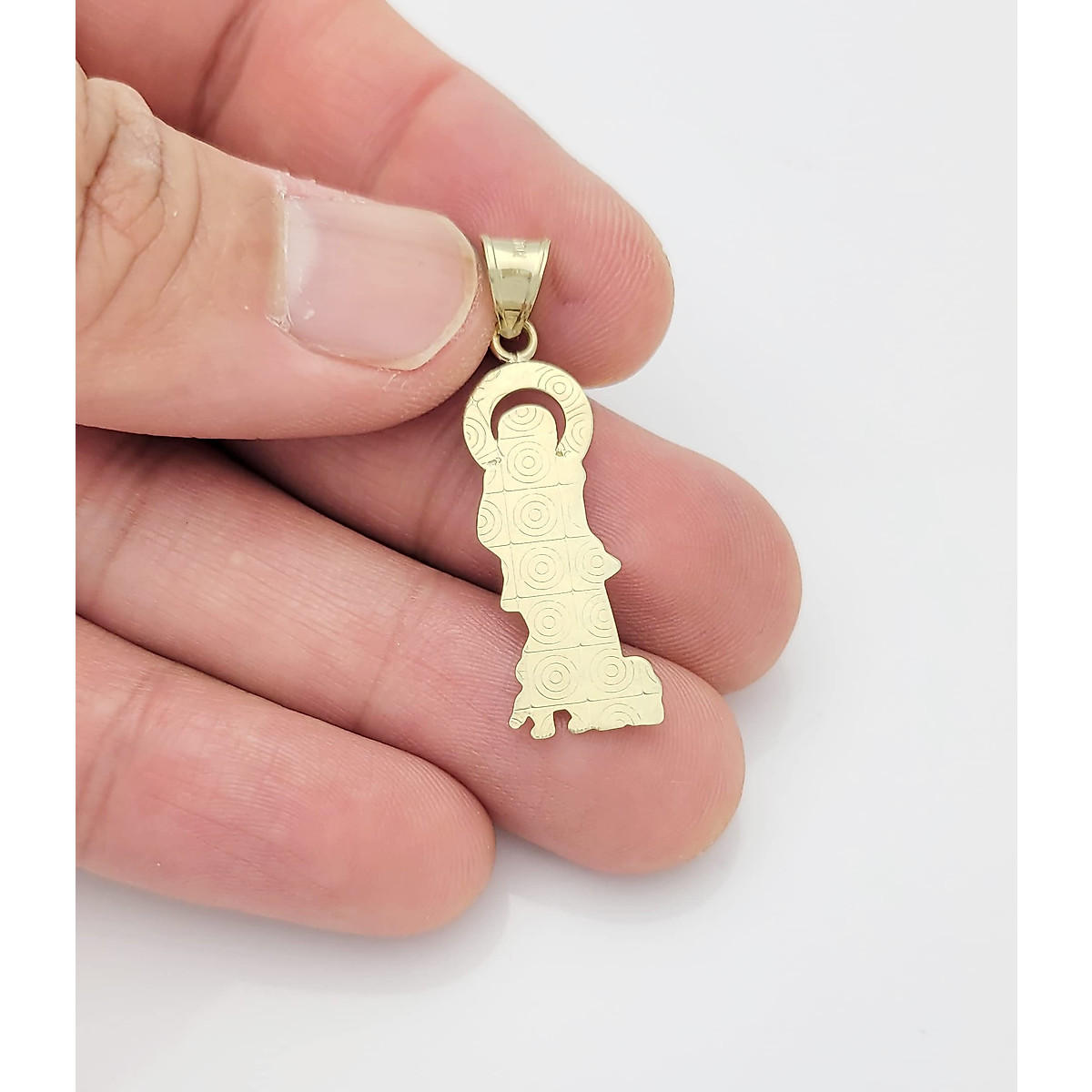 AMZ Jewelry 10K Yellow Gold Saint Lazarus Pendant Charm Patron Pendant Lazarus Closed Back 1.4 inch