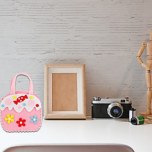 TOYANDONA 6 Sets Kids DIY Art Craft Cartoon Felt Owl Flower Strawberry Cake Girl Handbag Stitch Needle Thread Felt Non Woven Handbag for Beginner Children Girls Boy