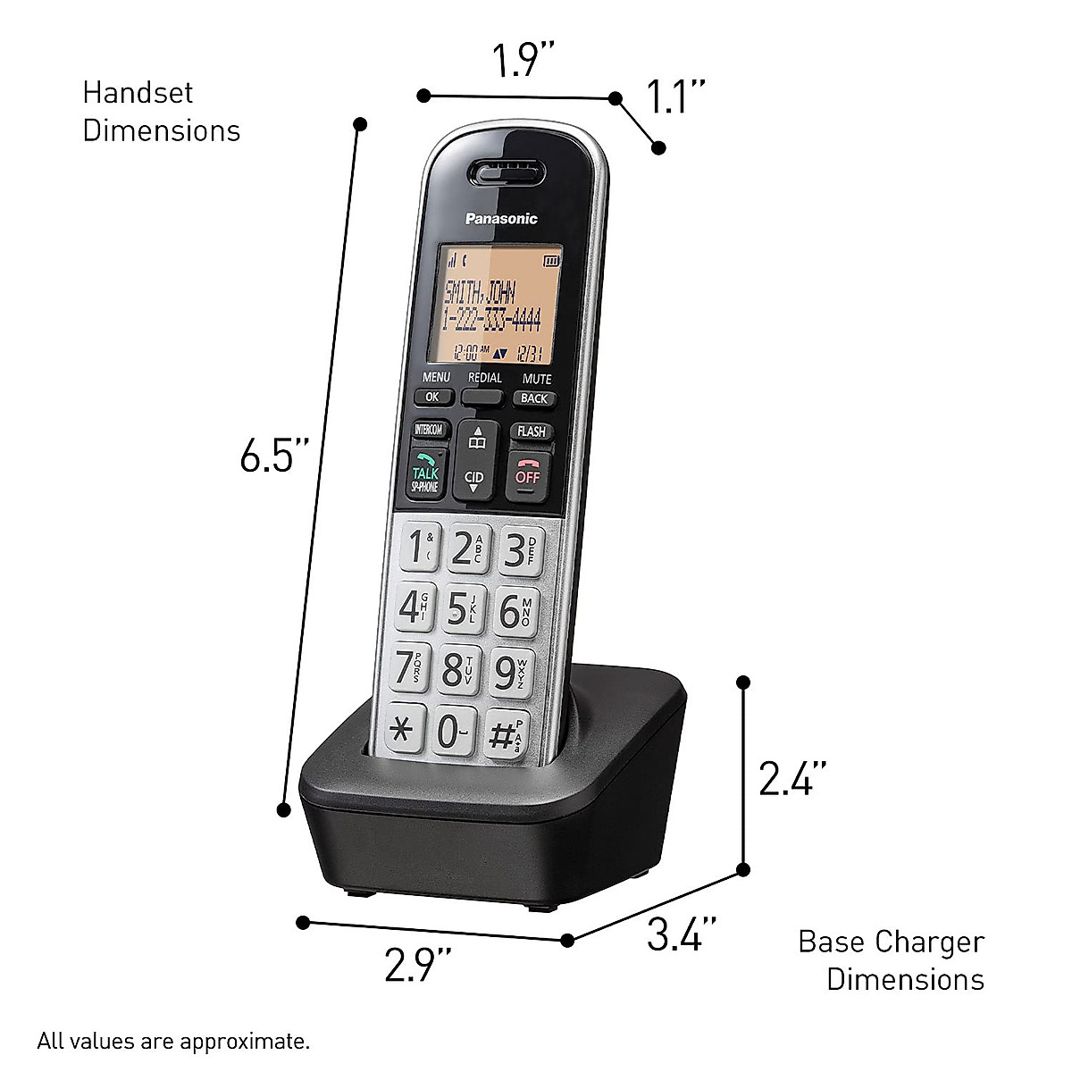 Panasonic Compact Cordless Phone with DECT 6.0, 1.6" Amber LCD and Illuminated HS Keypad, Call Block, Caller ID, Multiple Display Languages - 1 Handset - KX-TGB810S (Black/Silver)