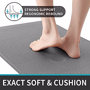 DEXI Kitchen Rugs Anti Fatigue Cushioned Comfort Standing Mats 2 Pieces Set Waterproof Runner Mats Easy to Clean 17"x59"+17"x79" Grey