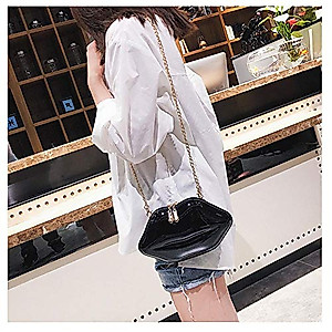 Women's Lips Evening Bag Purses Clutch Vintage Banquet Handbag Chain Crossbody Shoulder Bag (Black)