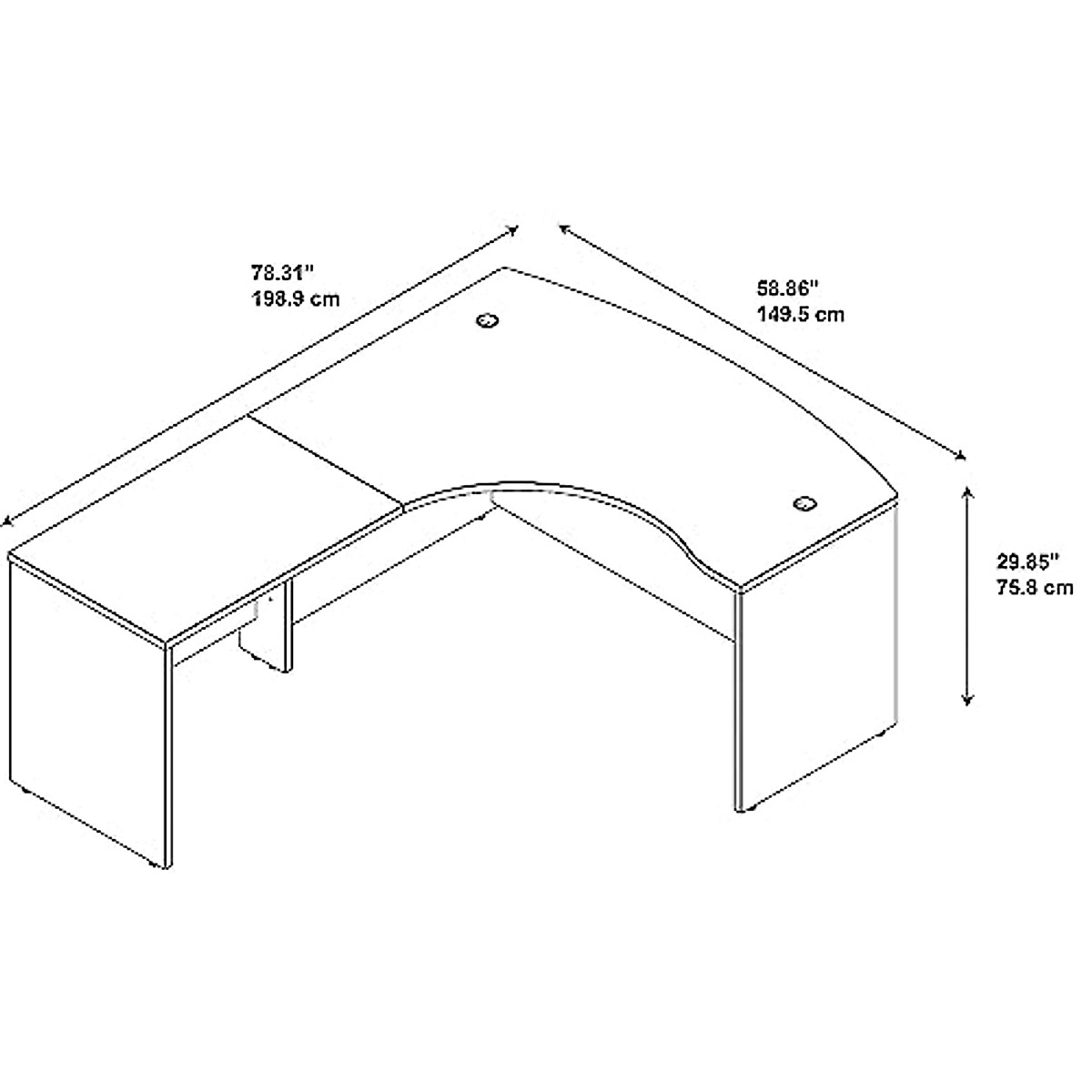Bush Business Furniture Series C Elite 60W x 43D Left Hand Bowfront Desk Shell with 36W Return in Mocha Cherry