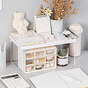 Cuteam Dormitory Storage Rack, Space-Saving Plastic Shelves Desktop Storage Rack Tiered Pot Rack Single Layer Desk Organizer for Dorm White L