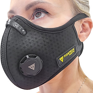 FIGHTECH Reusable Dust Mask with 6 Filters and 2 Extra Vents | Mowing, Construction, Woodworking Mask (Medium, Black)