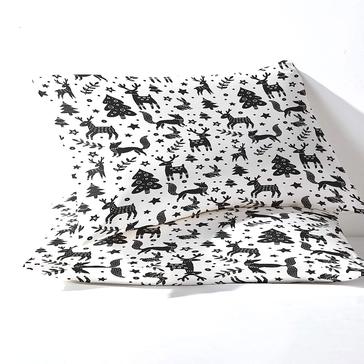 QEODAH Christmas Duvet Cover Queen Size Bedding Set 3 PCS, Black and White - Xmas Animal Pattern Design Comforter Cover & 2 Pillowcases, New Year 2023 Decorations, Soft & Warm Bedroom Bed Set