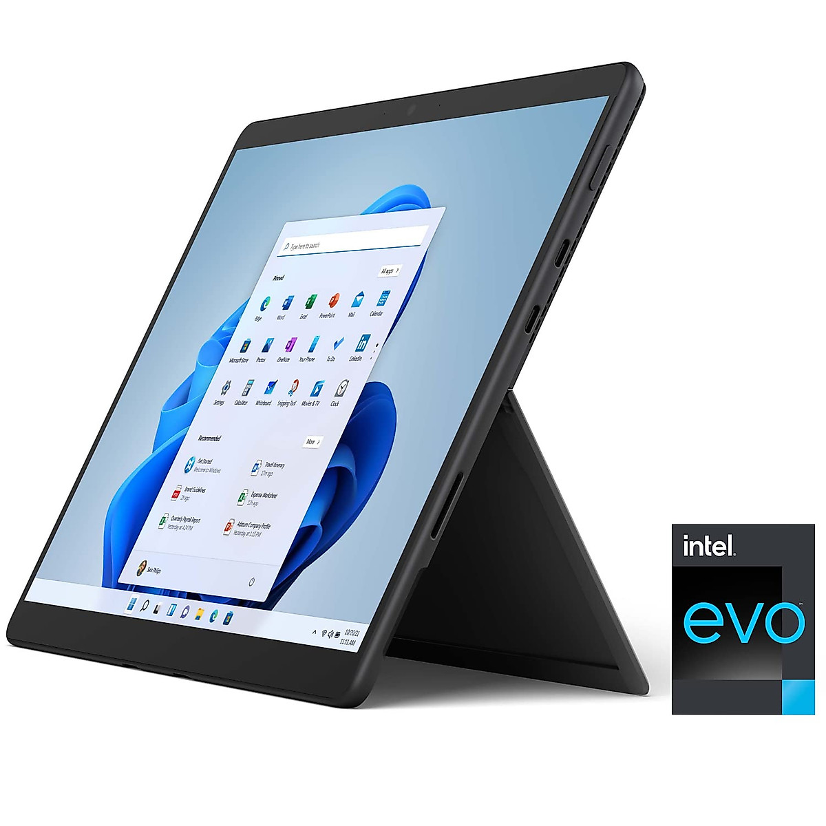 Microsoft 8PQ-00017 Surface Pro 8 13" Touch Intel i5-1135G7 8GB/256GB Laptop - Graphite Bundle with Signature Type Cover Keyboard + Deco Gear Charger + Deco Gear Magnetic Wireless Sport Earbuds