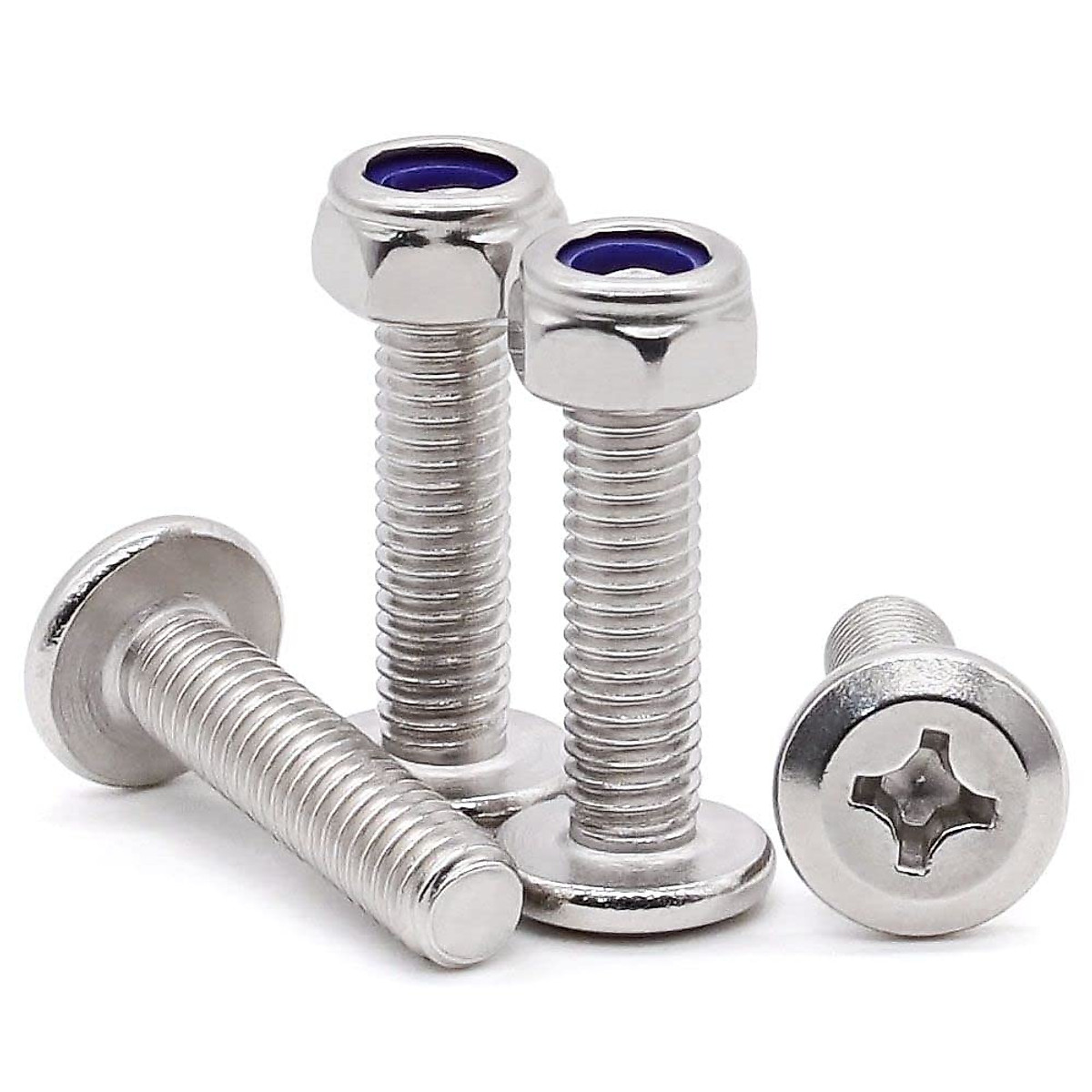 Glvaner (20 sets) M6-1.0 x 10mm Stainless Steel (304) Flat Round Head Machine Screws and M6-1.0 Hex Locknuts with Blue Nylon Insert Furniture Table Shelf Screw Hardware Assortment