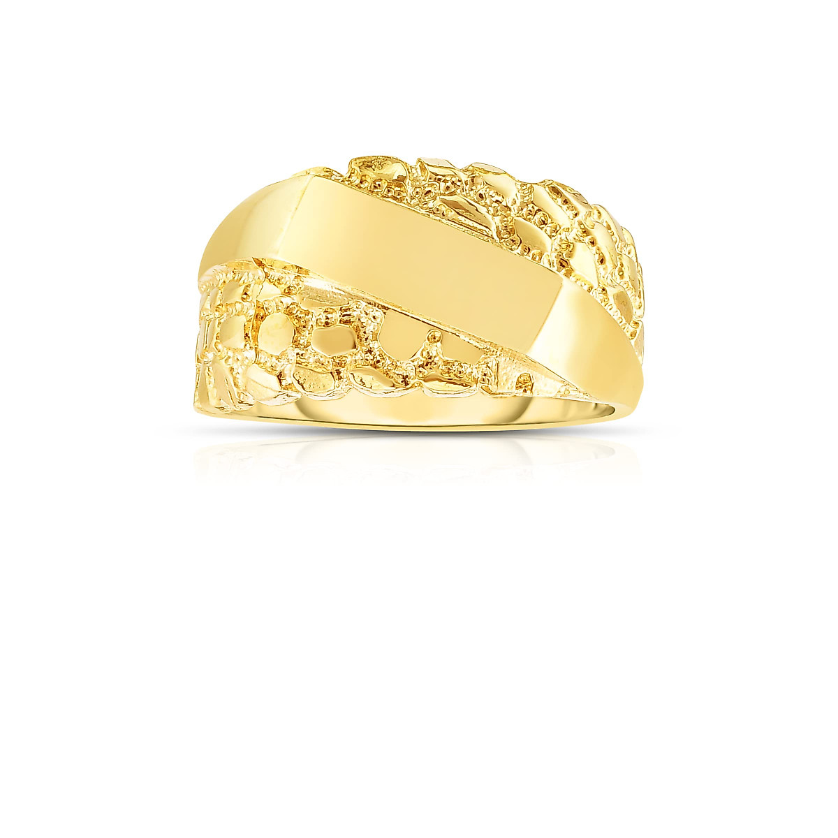 Floreo 10k Yellow Gold 11.2mm Engraved Personalized Initial Name Nugget Ring, Size 9