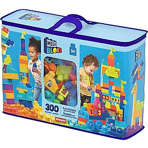 Mega BLOKS First Builders Toddler Blocks Toys Set, Even Bigger Building Bag with 300 Pieces and Storage, Blue, Ages 1+ Years