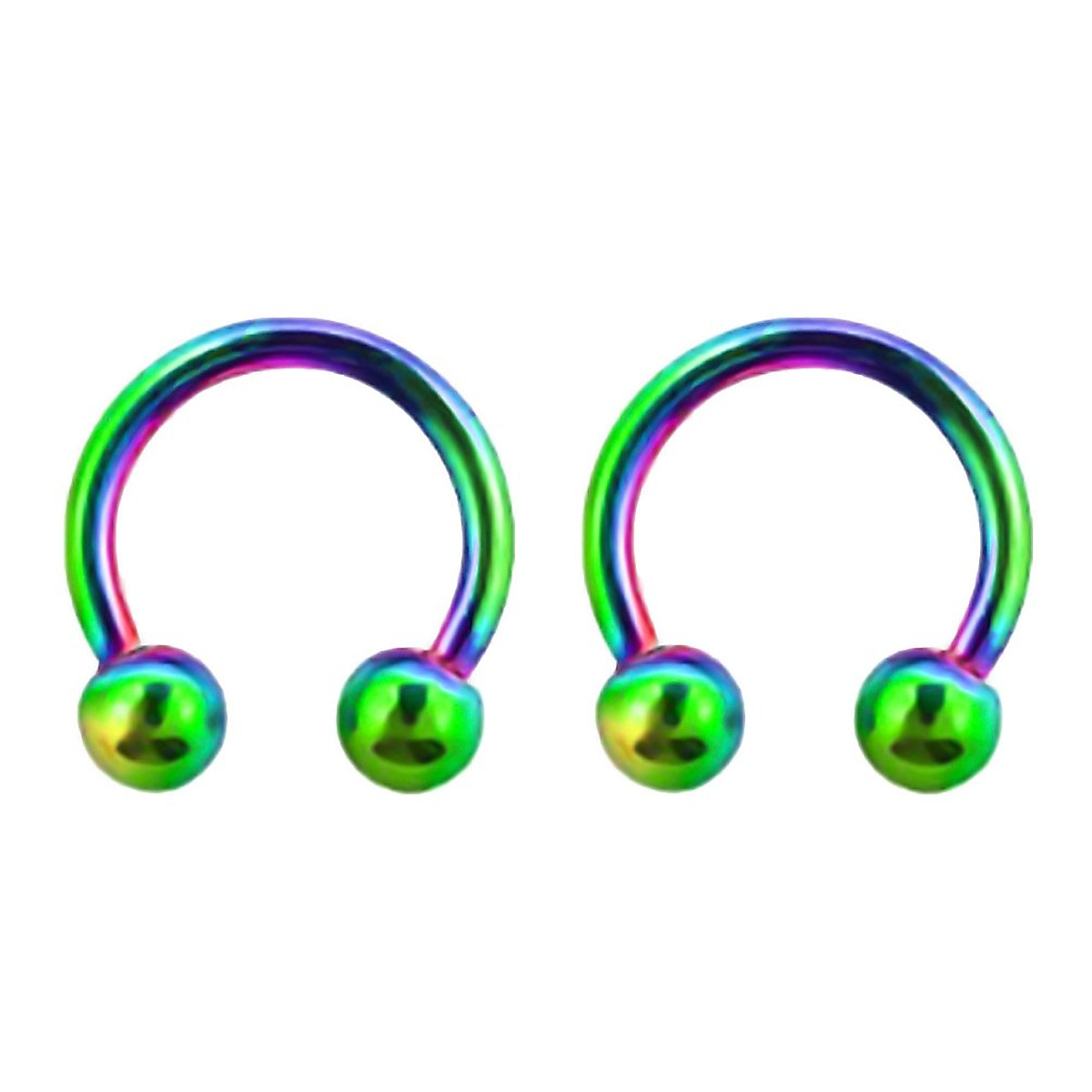 playful piercings Pair of Rainbow Horseshoe Ring Lip, Belly, Nipple, Cartilage, Tragus, Septum, Earring Hoop - 10g, 1/2"
