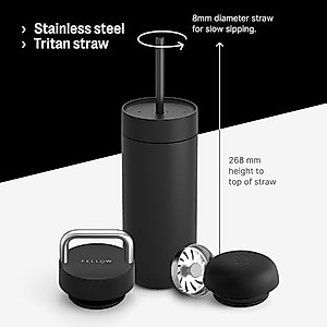 Fellow 16 oz Carter Bundle (3 in 1) Travel Mug with Carry Handle, Move & Cold Lids with Straw - To-Go Coffee Tumbler, Ceramic Interior & Vacuum-Insulated Stainless Steel - Coffee Cups-Matte Black
