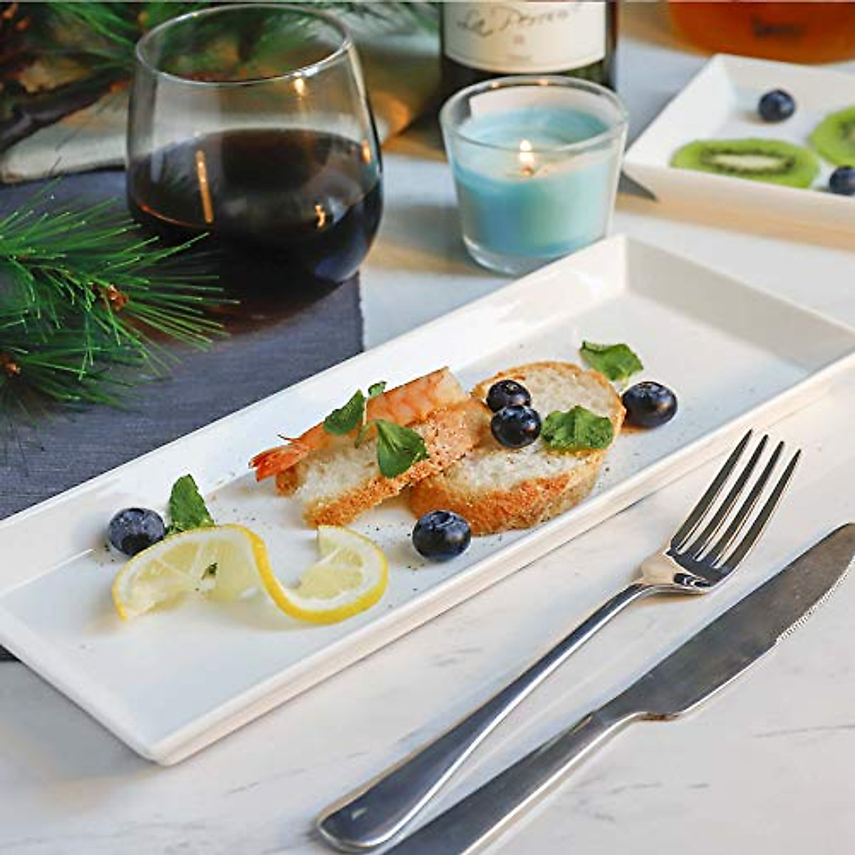 Sweese 702.101 Rectangular Porcelain Platters, Serving Trays for Parties - 13.8 Inch, Set of 4, White