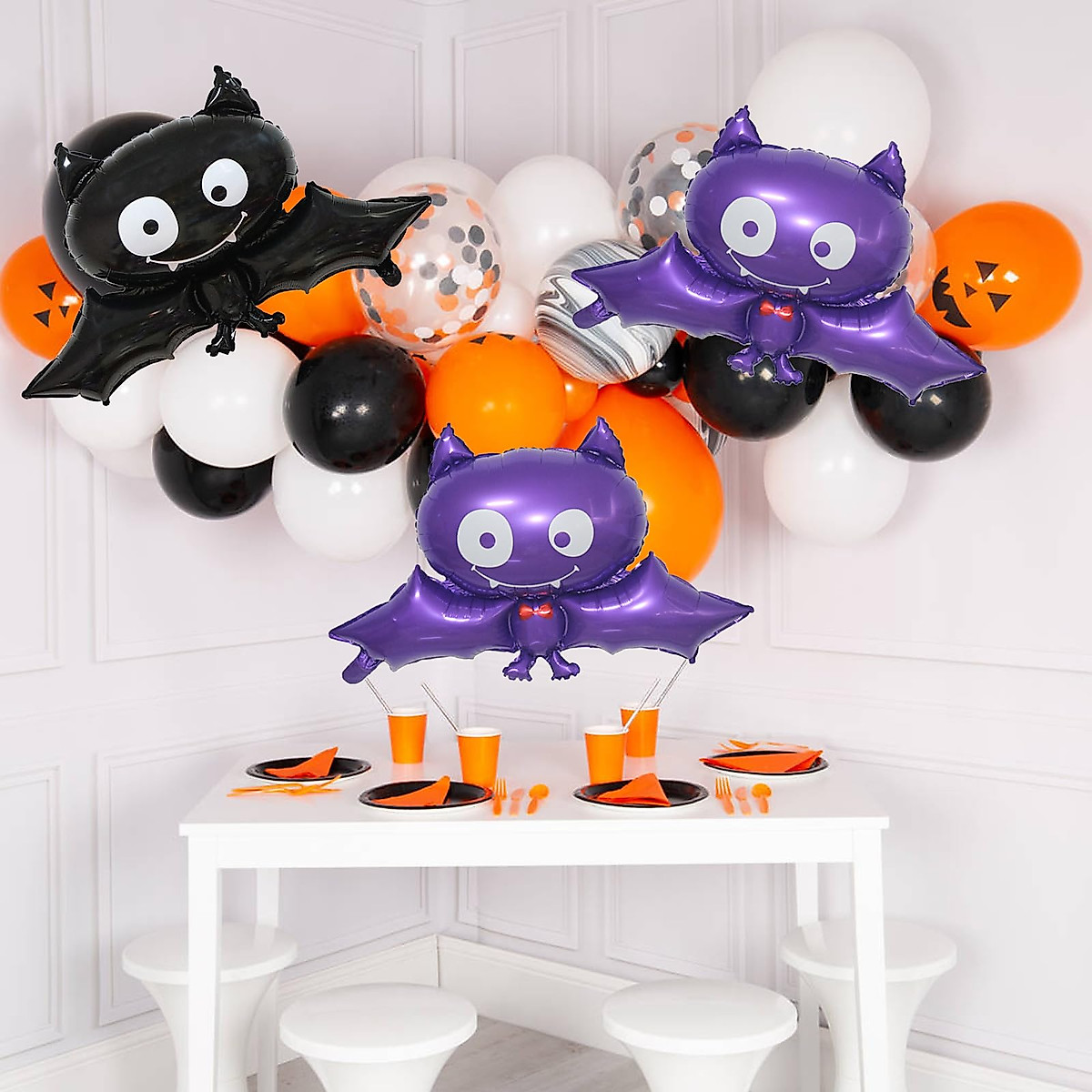 4 Pieces Large Bat Mylar Balloons Halloween Balloons Purple Black Bat Balloons Black Purple Halloween Decorations Halloween Foil Balloons for Halloween Party Decorations Supplies