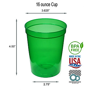 Rolling Sands 16 Oz Reusable Plastic Stadium Cups, Bulk 50 Pk, USA Made, BPA-Free Dishwasher Safe Plastic Tumblers, Translucent Green