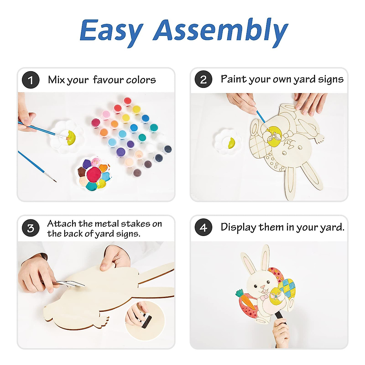 3pc Easter Arts and Crafts for Kids Paint Your Own Easter Yard Signs Wood Paint Craft Kits for Ages 8-12 Home Party Suppliess