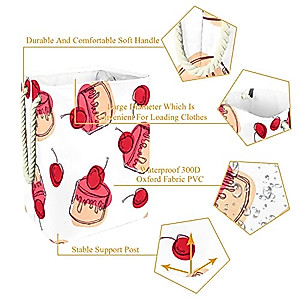 Inhomer Cherry Cupcakes Sweet Dessert Pattern Large Laundry Hamper Waterproof Collapsible Clothes Hamper Basket for Clothing Toy Organizer, Home Decor for Bedroom Bathroom