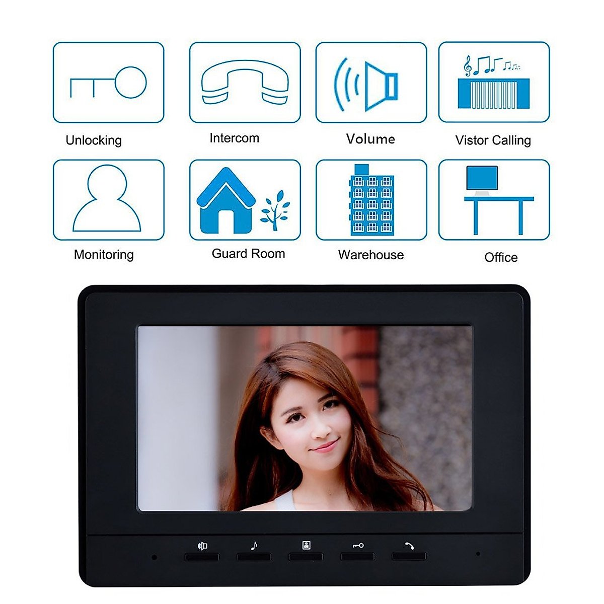 AMOCAM 8 Units Apartment Intercom System, Video Intercom Video Door Phone Kit, HD Camera 7" Monitor with ID keyfobs Unlock for 8 Household or Office