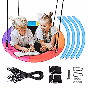 Round Outdoor Swing,40 Inch Tree Swing with Adjustable Multi-Strand Ropes | Round Outdoor Play & Swing Sets Suitable for Park, Backyard, Playground Linshesf