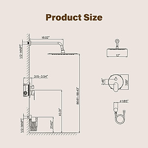 Gabrylly Shower System, Gold Shower Faucet Set with Pressure Balance Shower Valve, 12 Inch Gold Shower Heads with handheld Spray Combo, Wall Mounted Shower Fixtures, Brushed Gold
