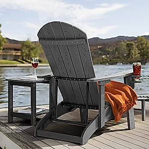 Leteuke Adirondack Chair with Ottoman, Oversized Adirondack Chair with Adjustable Backrest and 2 Cup Holder, Weather Resistant Adirondack Chair for Patio, Outdoor, Fire Pit, Garden, Deck, Dark Gray