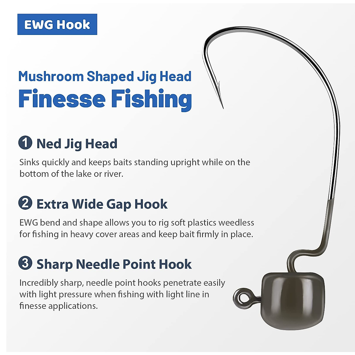 MadBite Ned Rig Jig Hook Kits, Finesse Mushroom Jig Heads for Soft Lures (Green Pumpkin (Wide Gap), 3/16 oz)